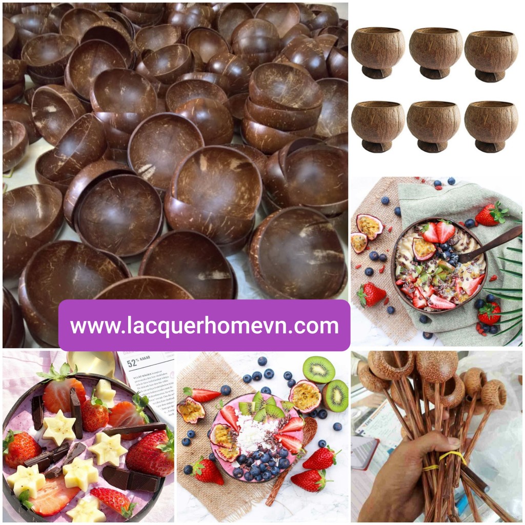NATURAL HANDMADE COCONUT SHELL BOWLS FOR WHOLE - Ha Thai bamboo lacquer ...