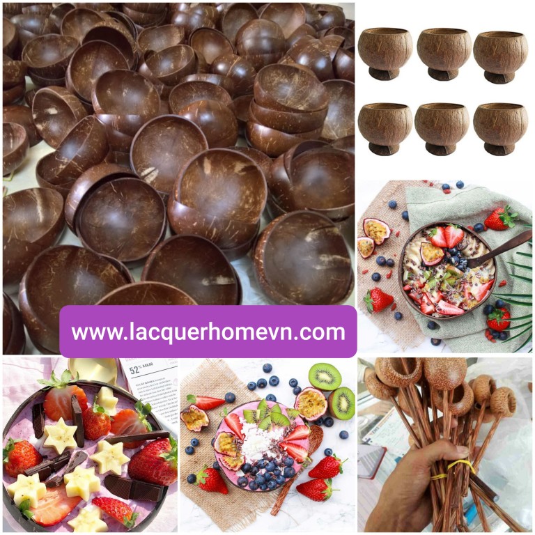 NATURAL HANDMADE COCONUT SHELL BOWLS FOR WHOLE - Ha Thai bamboo lacquer ...
